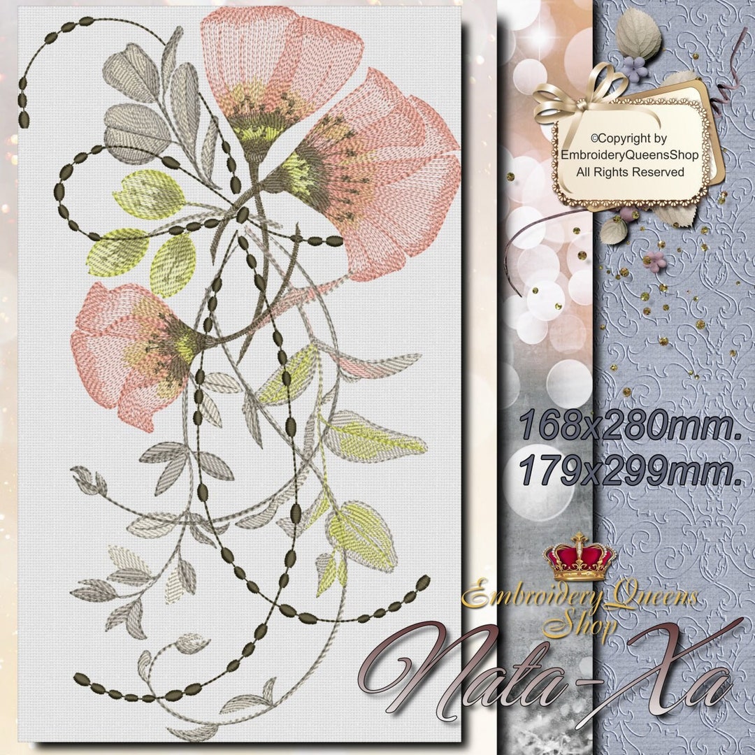 Summer Flowers Machine Embroidery Design 2 Sizes Fit 7x11.2" (180x280mm ...