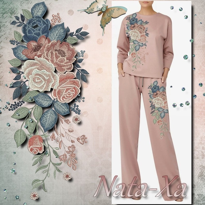 Roses Machine Embroidery Design. Delicate Flowers #1. Large Composition ...