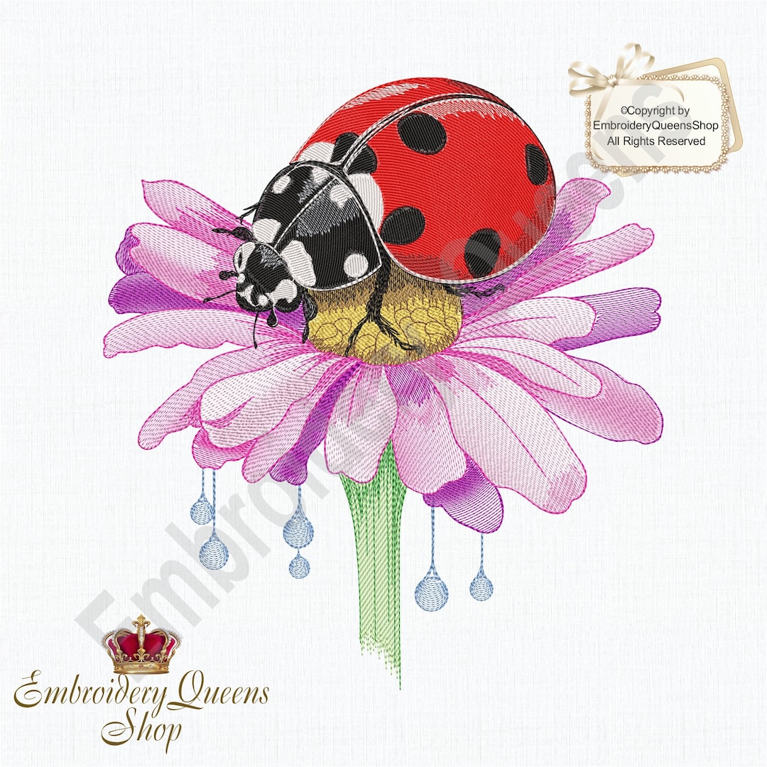 Ladybug Machine Embroidery Design Cute Ladybird Flower 6 Sizes to ...