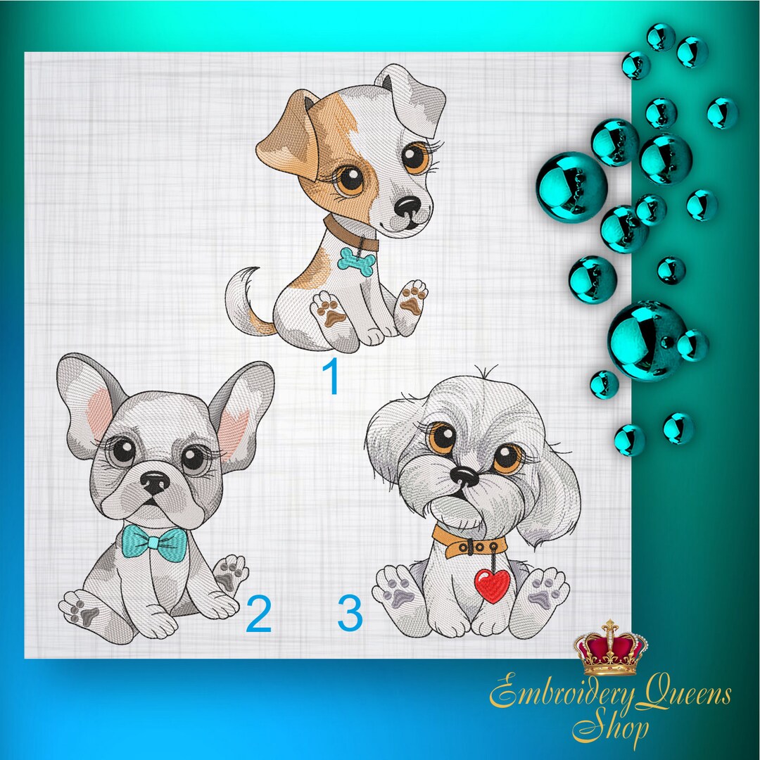 Cute Dog Puppy Machine Embroidery Designs Set Instant Download 3 Sizes ...