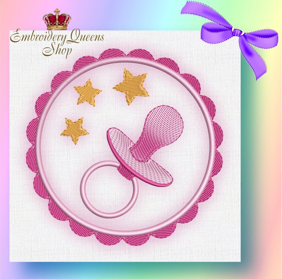 Cute Pacifier Binky Circle With Stars Machine Embroidery Design for ...