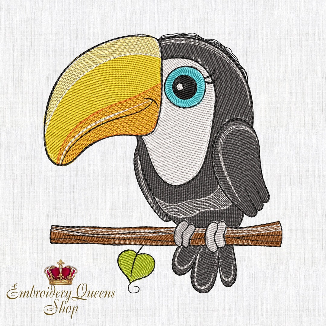 3 Sizes Exotic Tropical Pretty Baby Toucan Bird Machine Embroidery ...