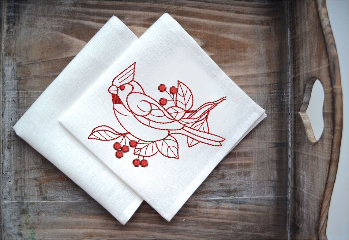Cute Cardinal Bird on a Branch Lace Imitation Outlines Machine - Etsy