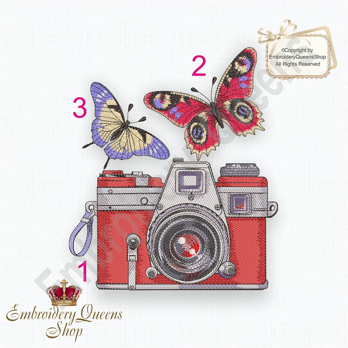 Camera and Butterflies Machine Embroidery Design Set of 3 Designs Each ...