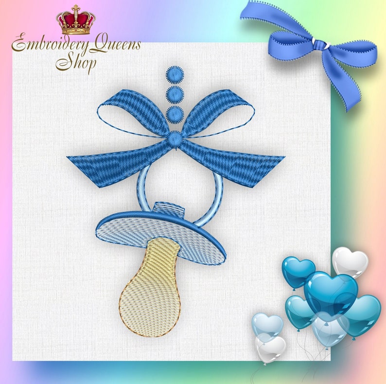 Binky Pacifier Bow Boy Girl Pearl Chain Machine Embroidery - Etsy