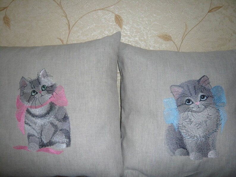 Cute Cat Machine Embroidery Design Pink Ribbon Kitten 3 Sizes - Etsy