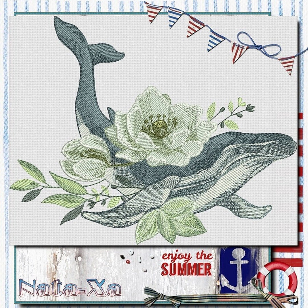 Flower Whale Machine Embroidery Design. 3 Sizes to Download. Fit Hoops ...