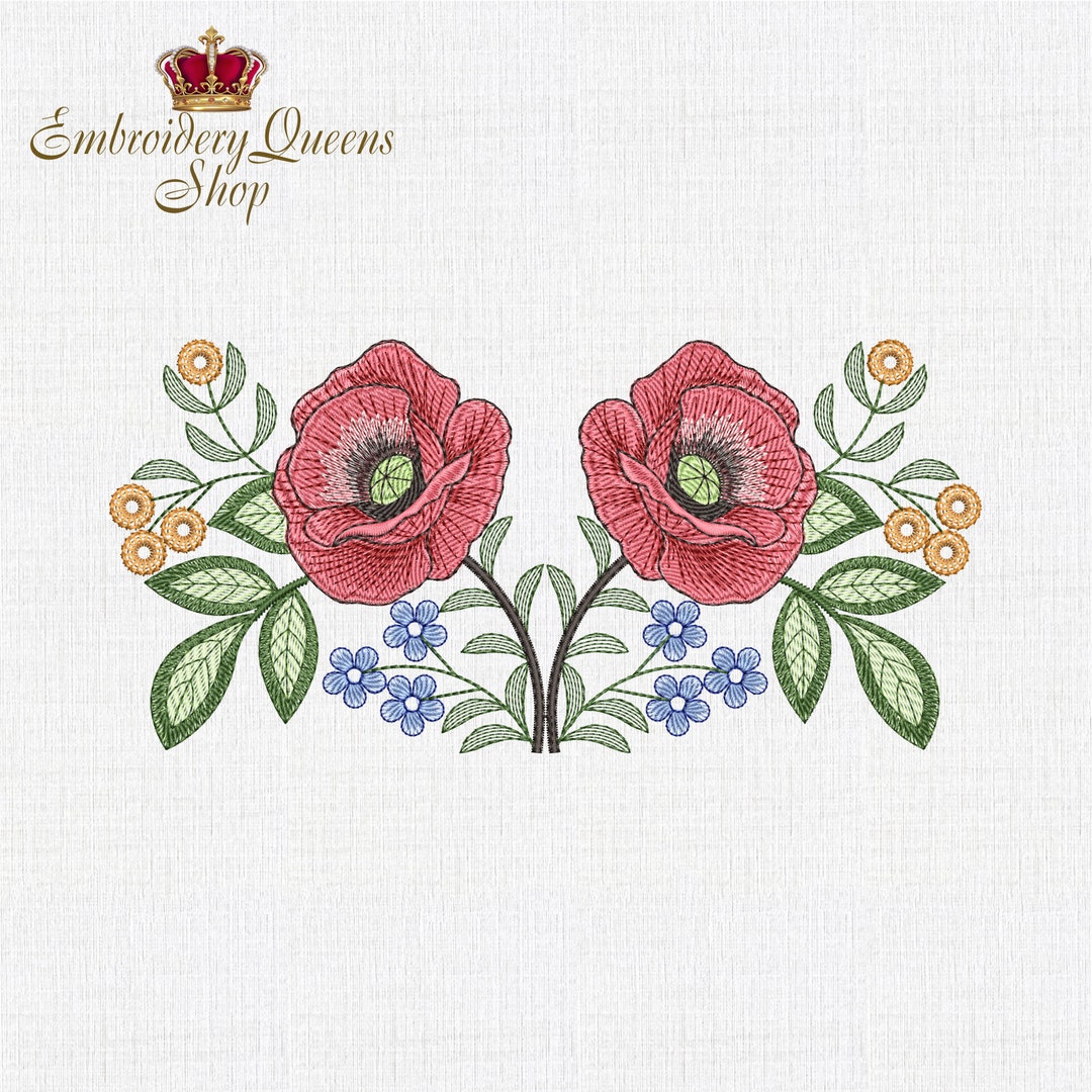 Poppy Flower Machine Embroidery Designs Instant Download 2 Sizes Folk ...