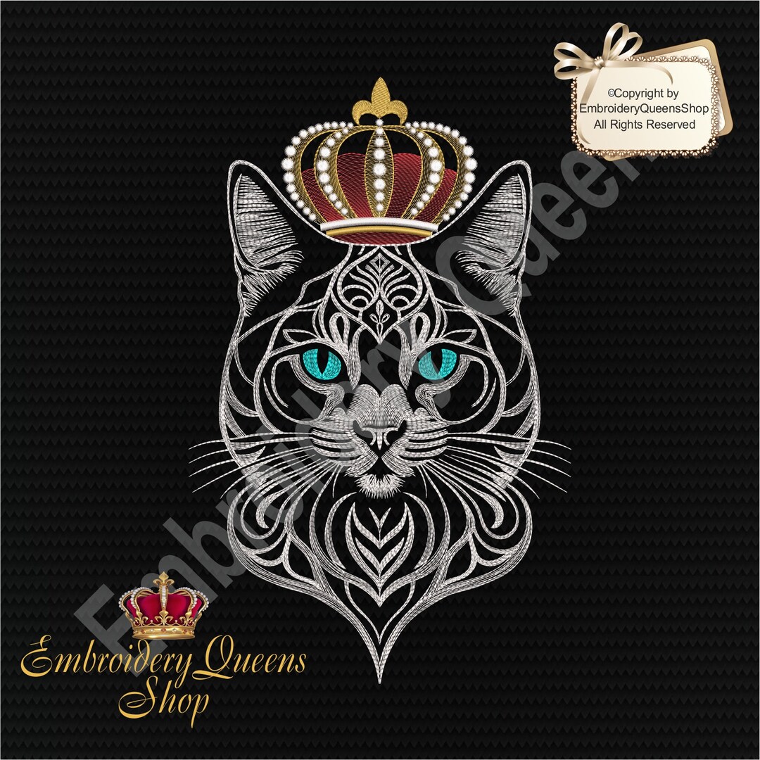 Cat Machine Embroidery Design Fluffy Cat in the Crown 7 Sizes to ...