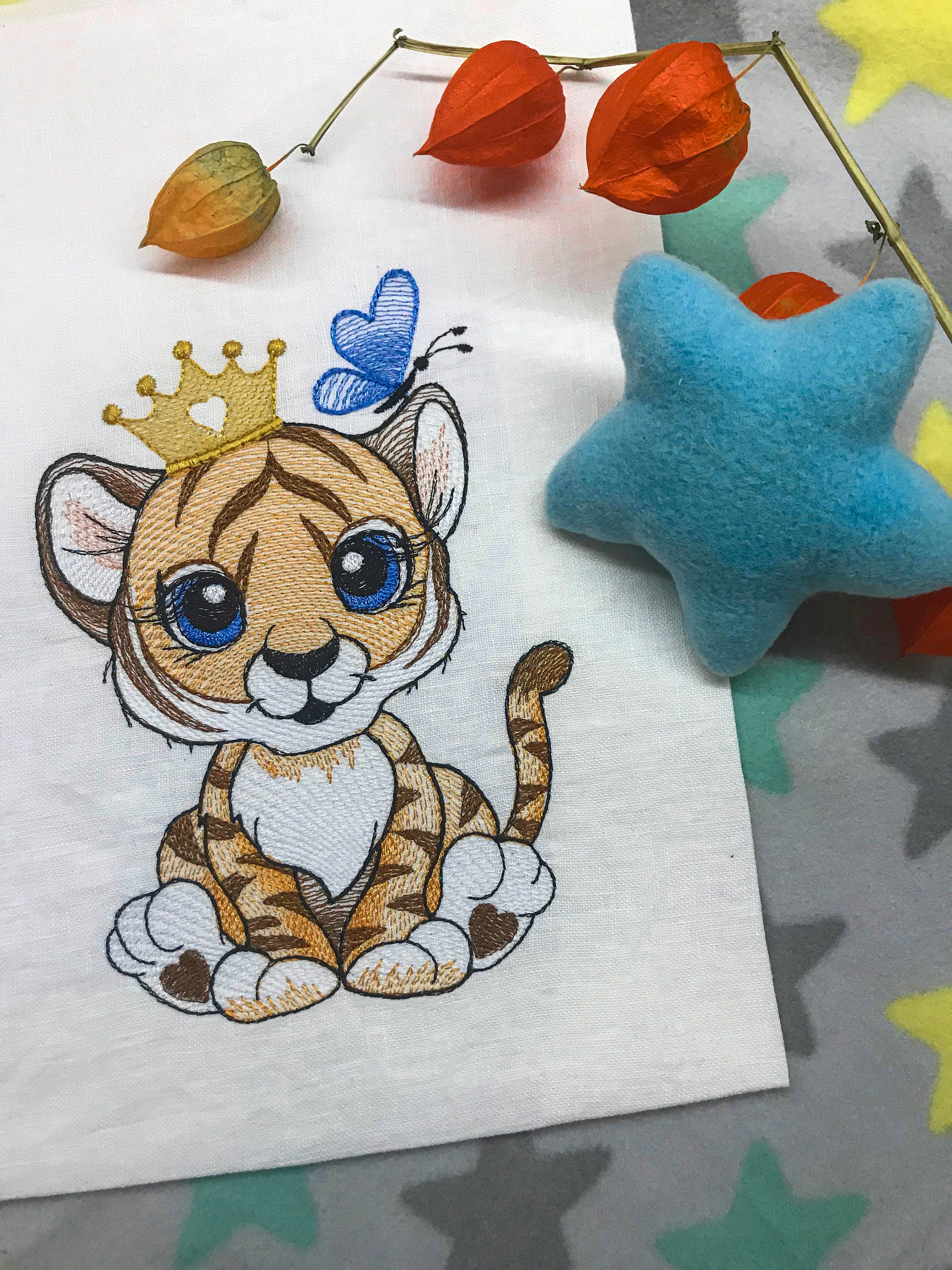 Cute Baby Tiger Machine Embroidery Design Crown 3 Sizes to - Etsy