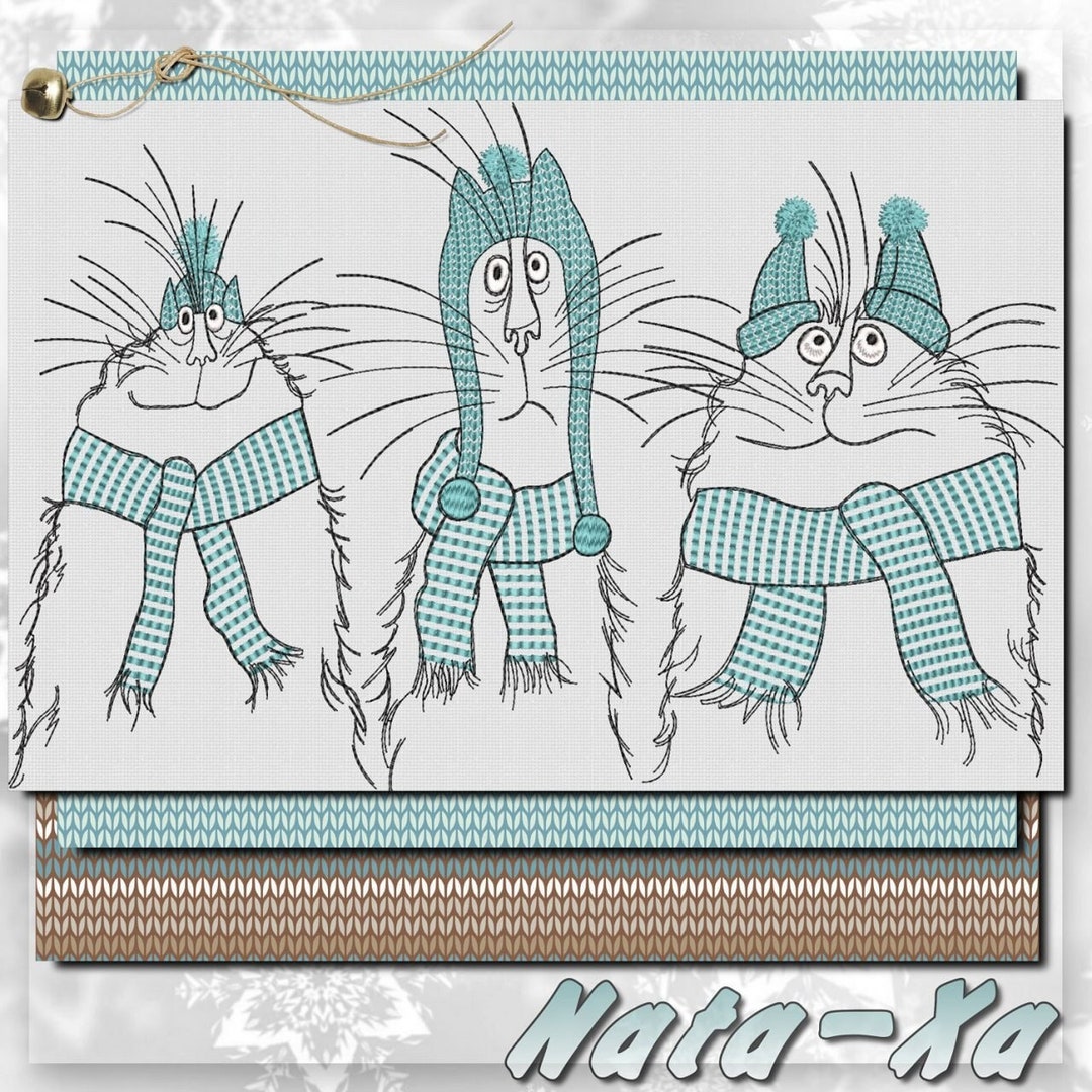 Cat Machine Embroidery Design Set of 3 Cats. Each in 3 Sizes. Fit 5x7 ...