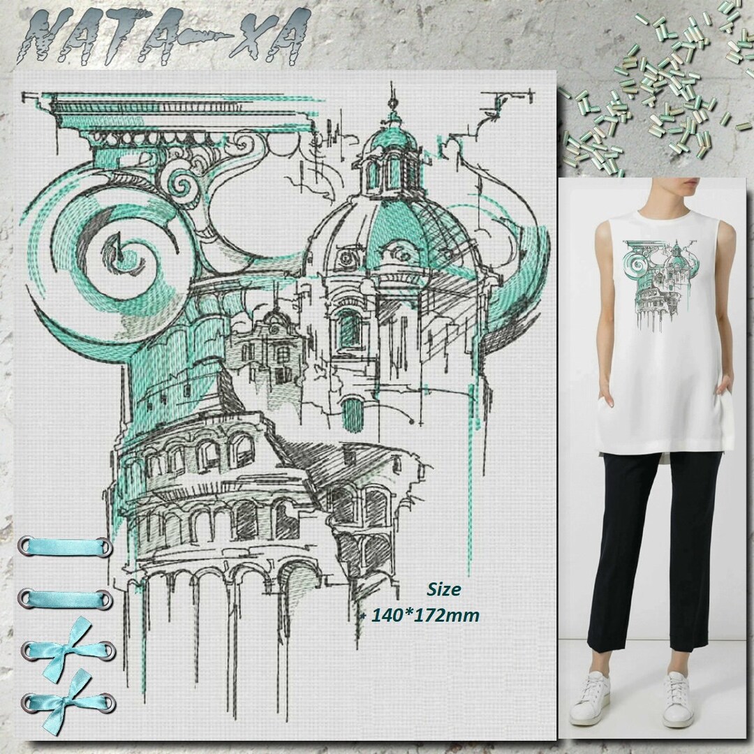 Machine Embroidery Design Antiquity #2. City Scape Series. for Hoops 5 ...