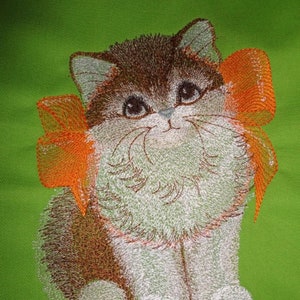 Cute Cat Machine Embroidery Design Blue Ribbon Kitten 3 Sizes to ...