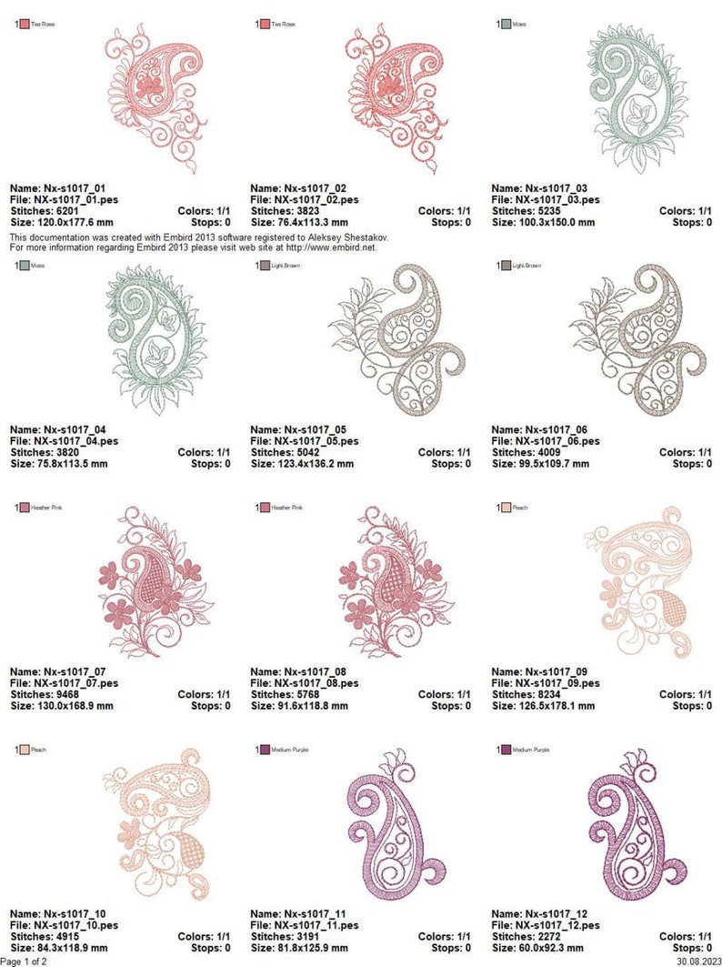 Paisley Machine Embroidery Design Set of 7 Designs 2 Sizes Each Fit 4 ...