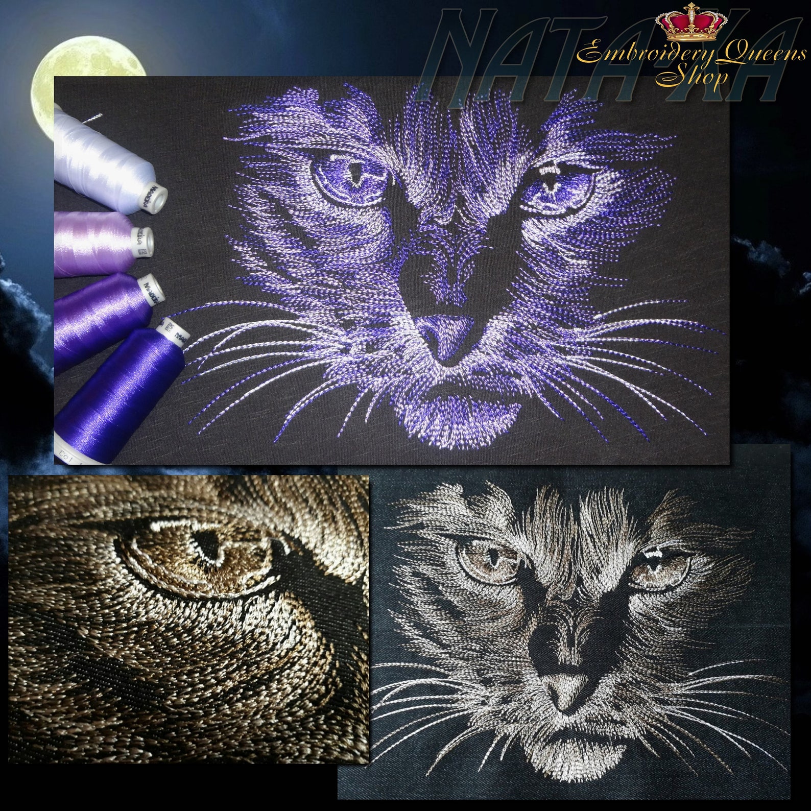 Cat Face Machine Embroidery Designs. in the Night Series - Etsy