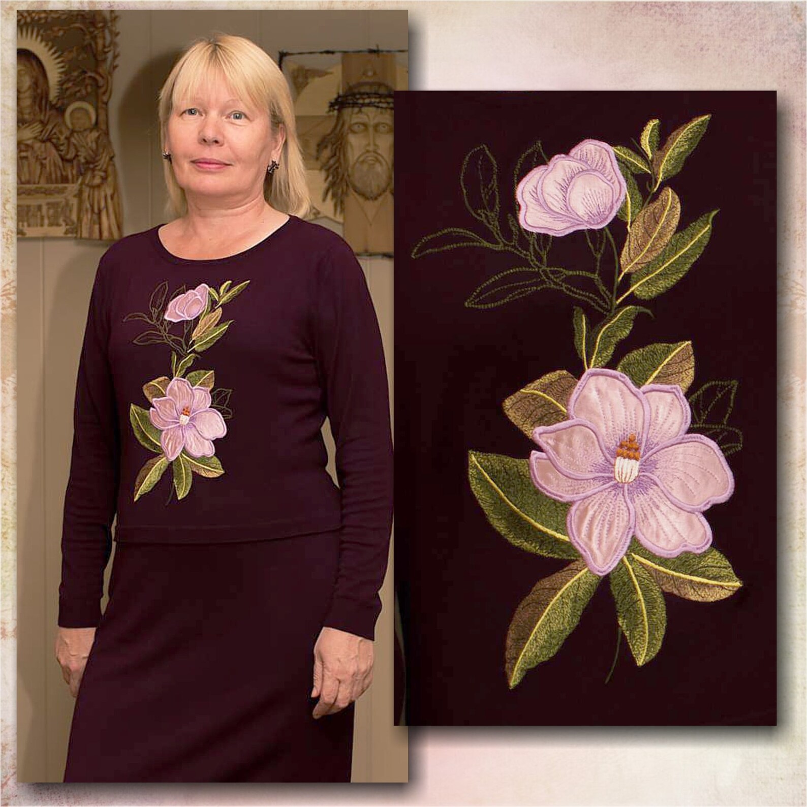 Magnolia Machine Embroidery Design Applique Embroidery - Etsy