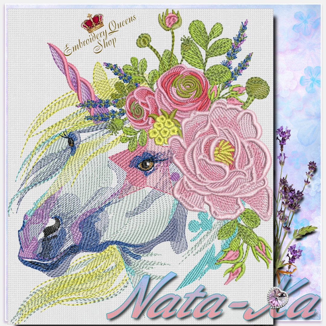 Unicorn With Flowers Machine Embroidery Design 4 Sizes to Download Kids ...