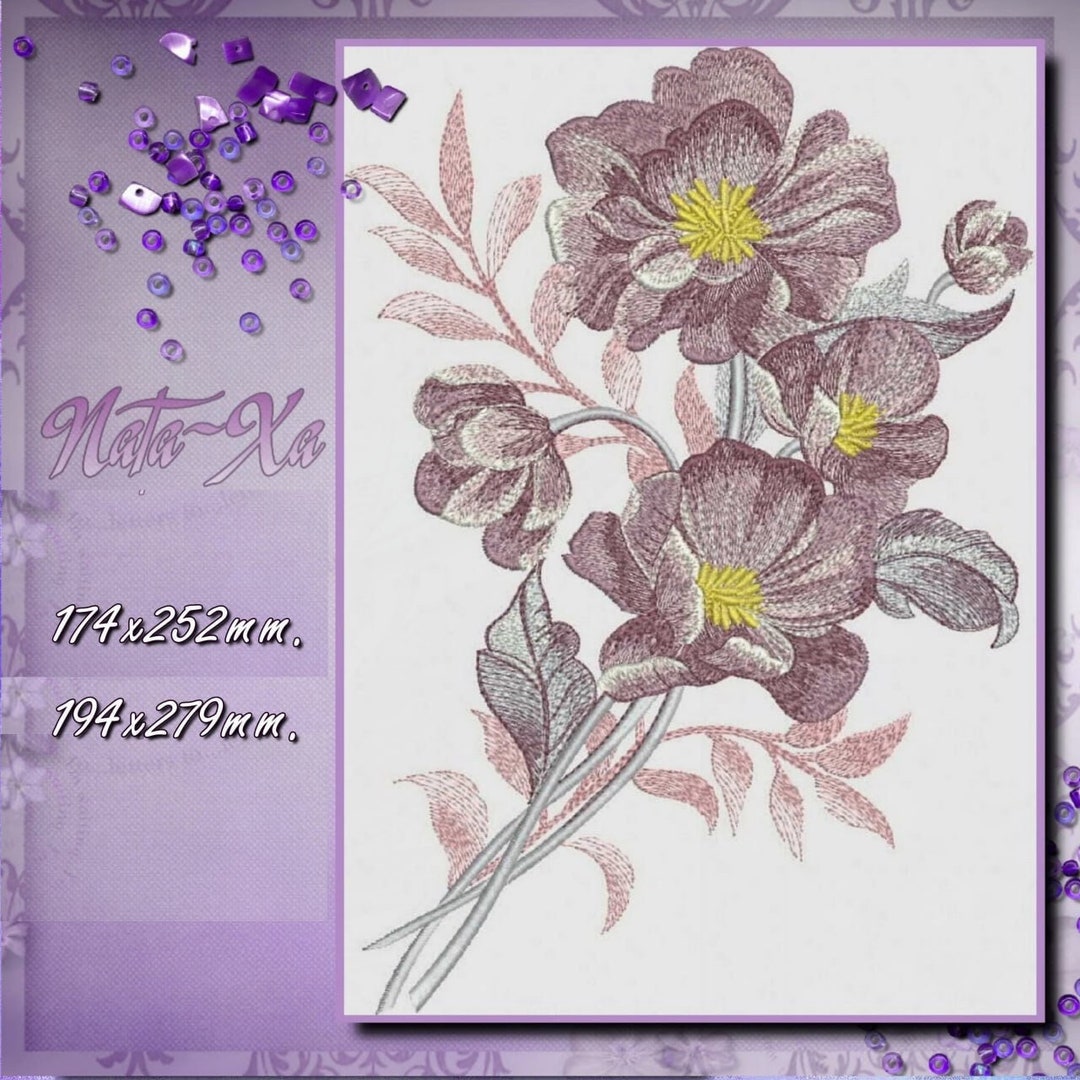 Pink Flowers Machine Embroidery Design. Pink Dreams Flower Bouquet. 2 ...