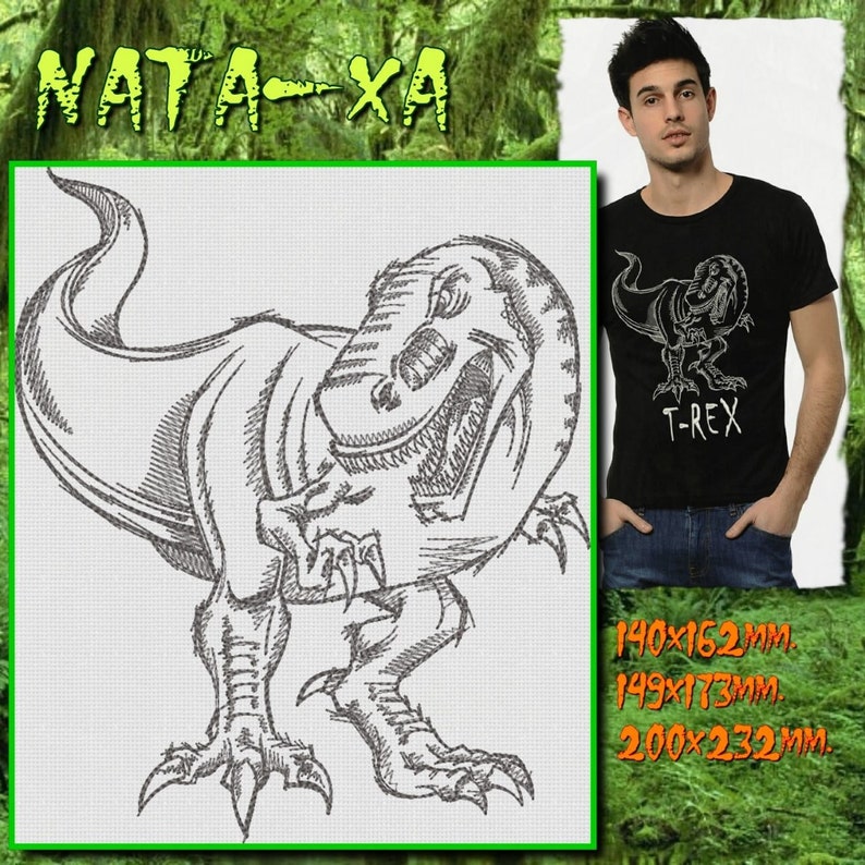 Dinosaur Machine Embroidery Design. 3 Designs. Dino T-rex. Fit 5.5x7 ...