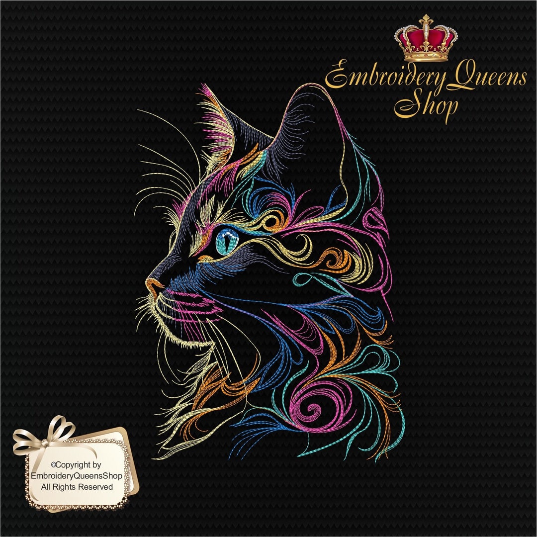 Cat Machine Embroidery Design Fluffy Rainbow Cat 9 Sizes to Download ...