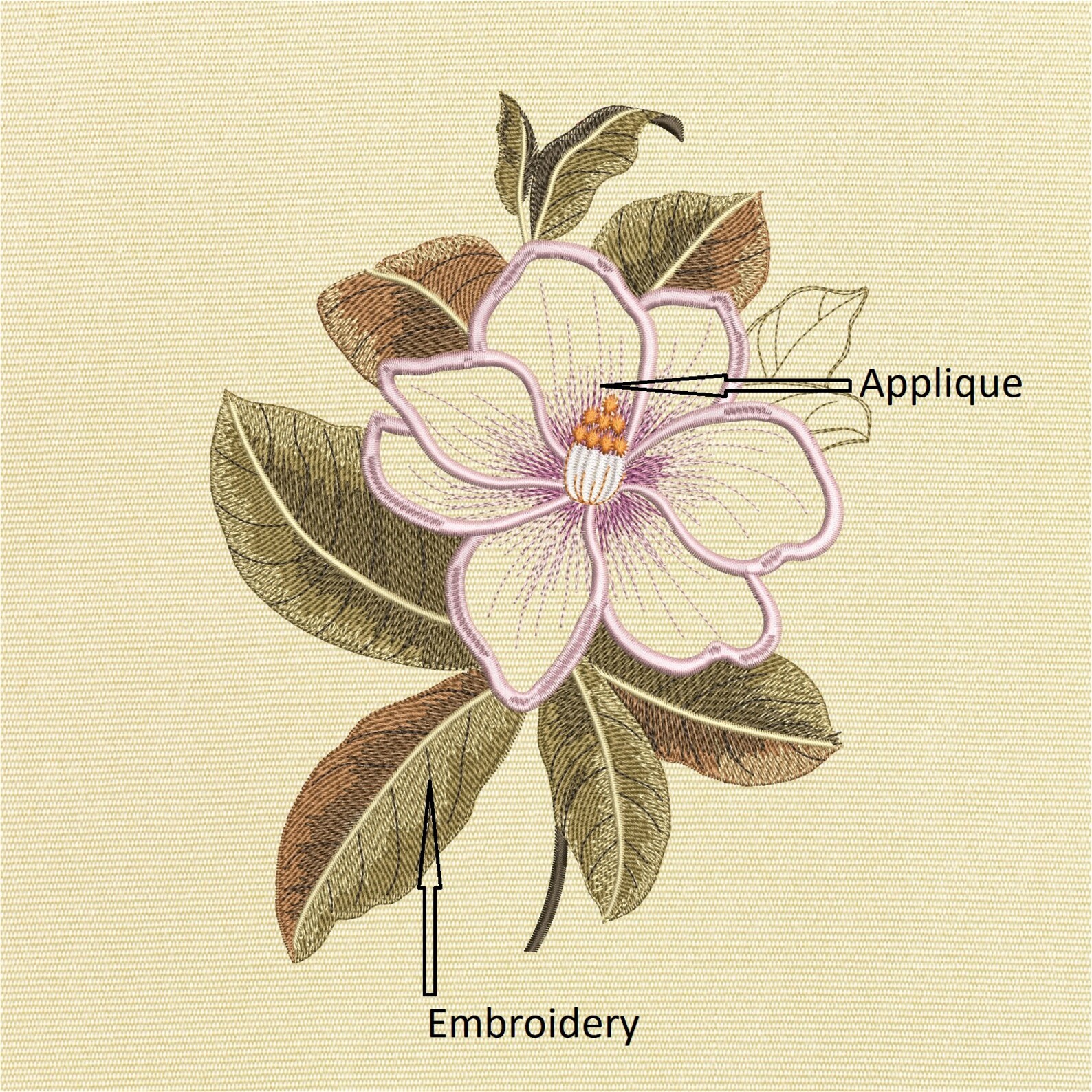 Magnolia Machine Embroidery Design Applique + Embroidery Instant ...
