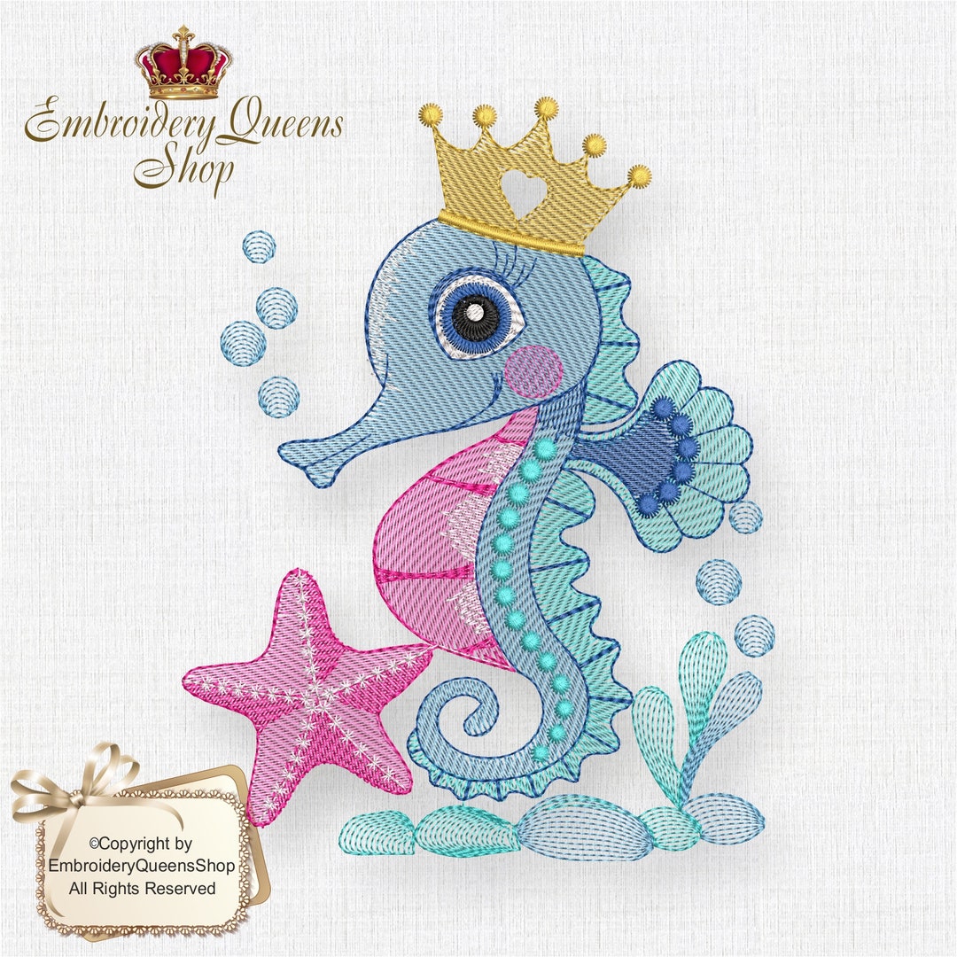 Baby Seahorse Machine Embroidery Design Fit 5x7" (130x180mm) Hoop ...