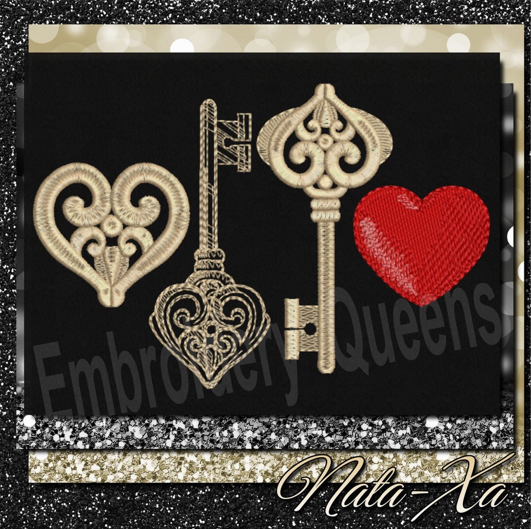 Key and Heart Machine Embroidery Designs Set 4 Files to Download Each ...