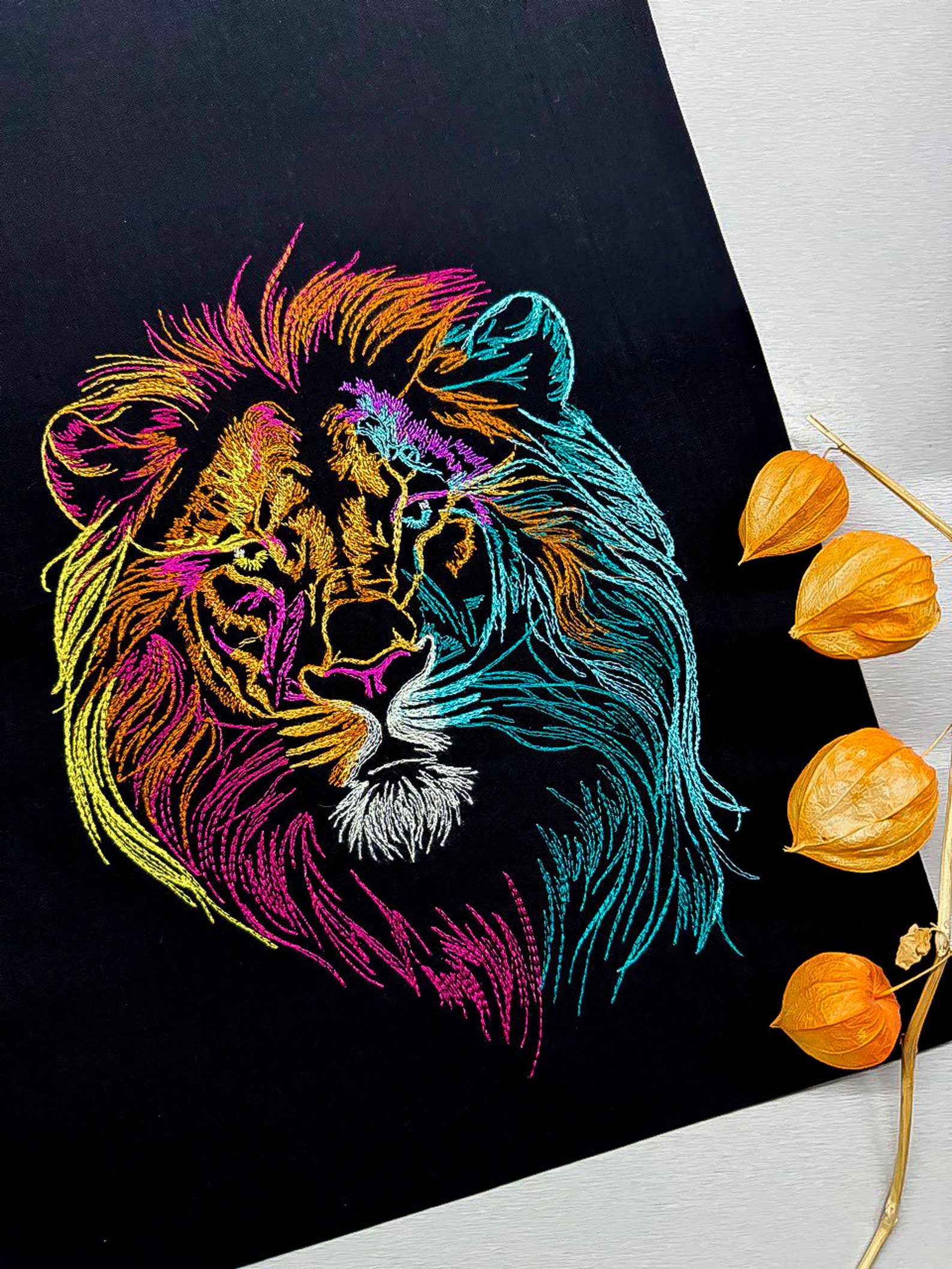 Lion Machine Embroidery Design Fluffy Rainbow Lion Head 8 Sizes to ...