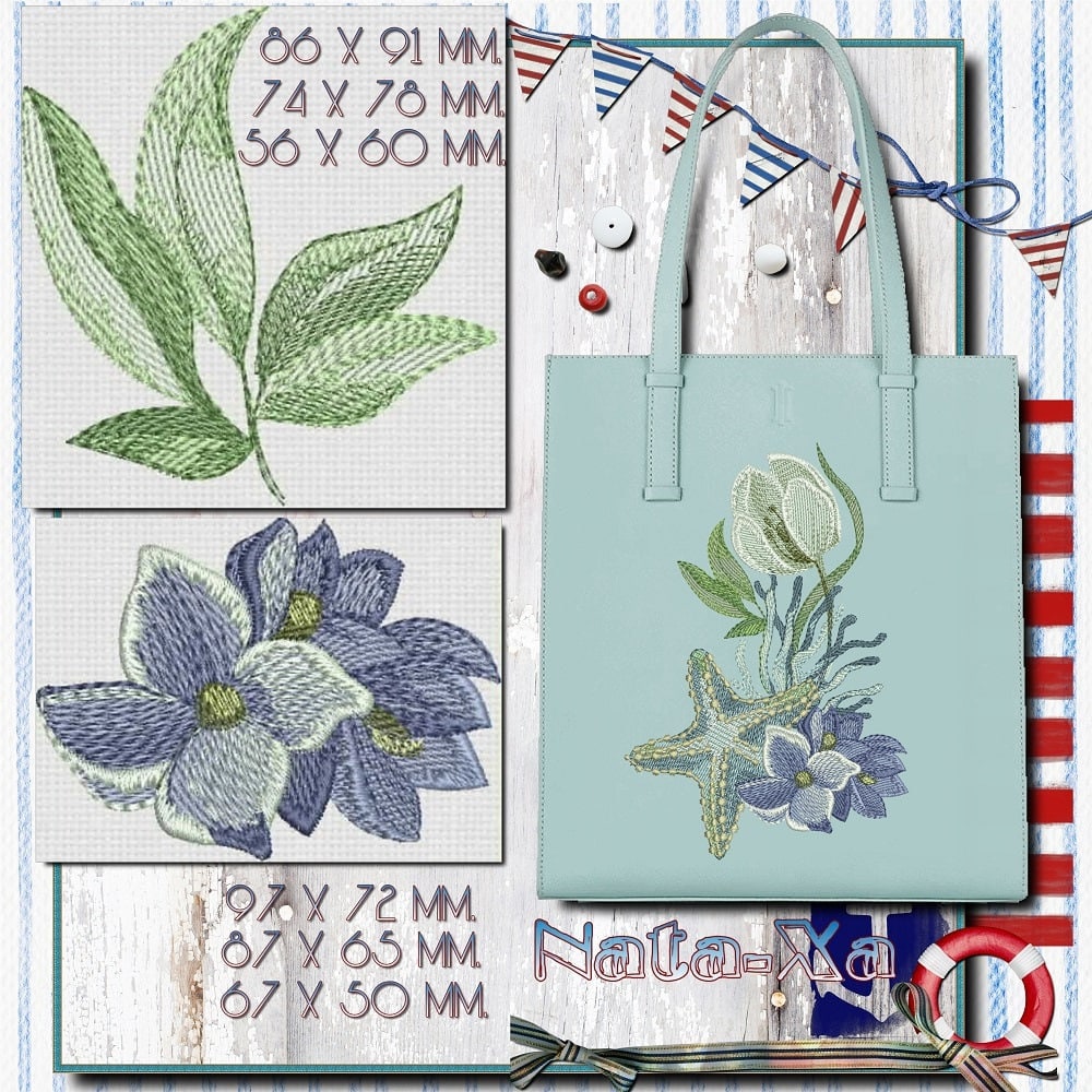 Starfish and Lotus Machine Embroidery Design Set of 5. Different Sizes ...