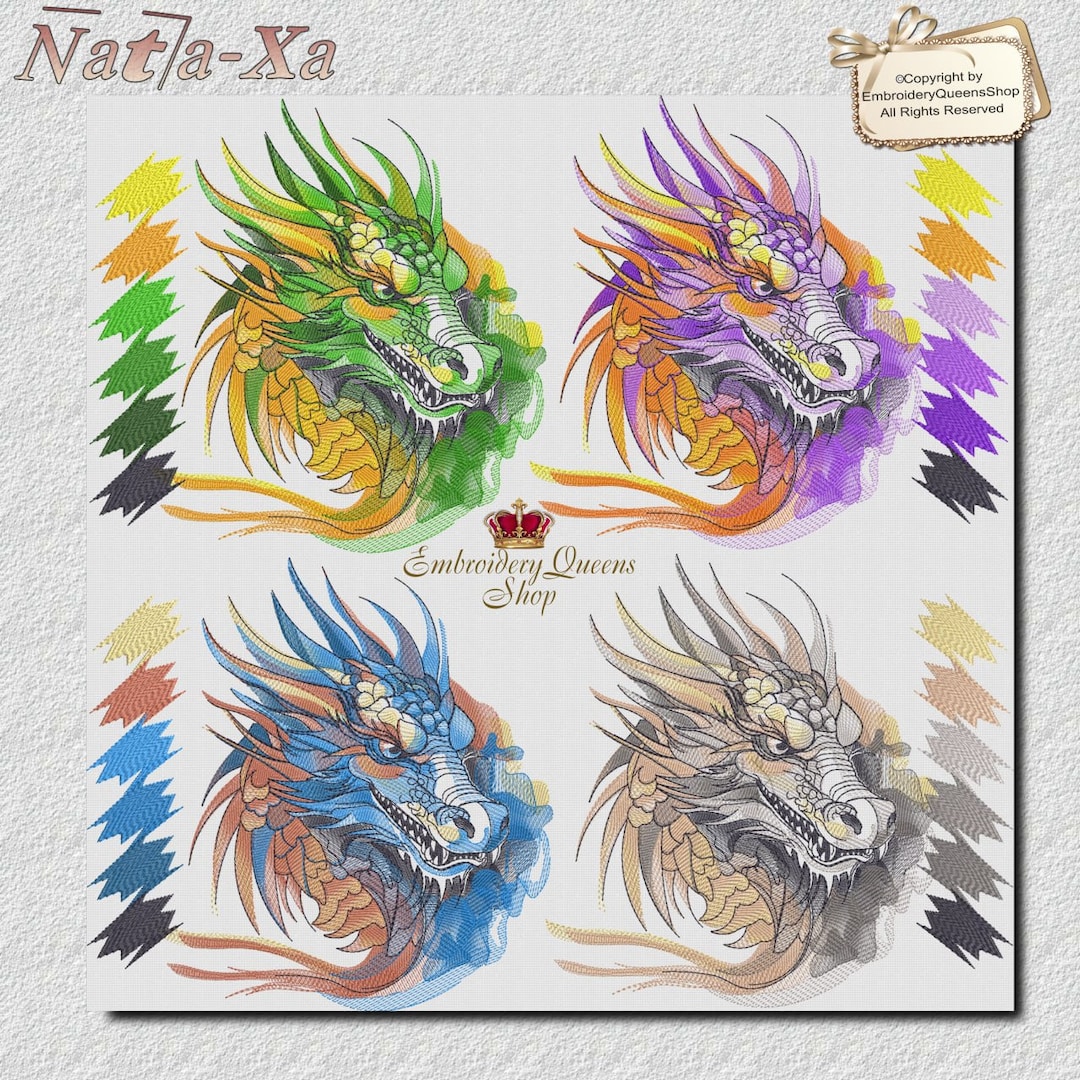 Dragon Machine Embroidery Design Realistic Dragon 5 Sizes to Download ...