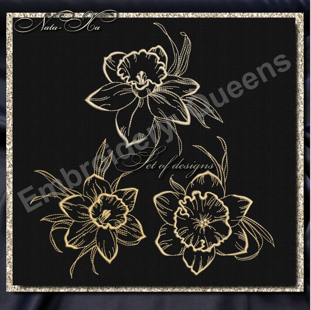 Daffodils Machine Embroidery Design Set of 6 Designs 3 Sizes Each Fit ...