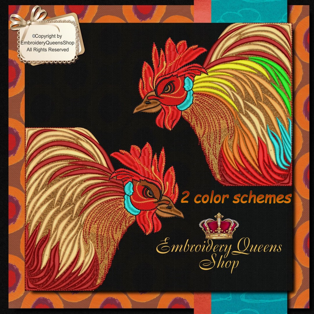 Rooster Machine Embroidery Design. Set of 2. Realistic Rooster Head 7 ...