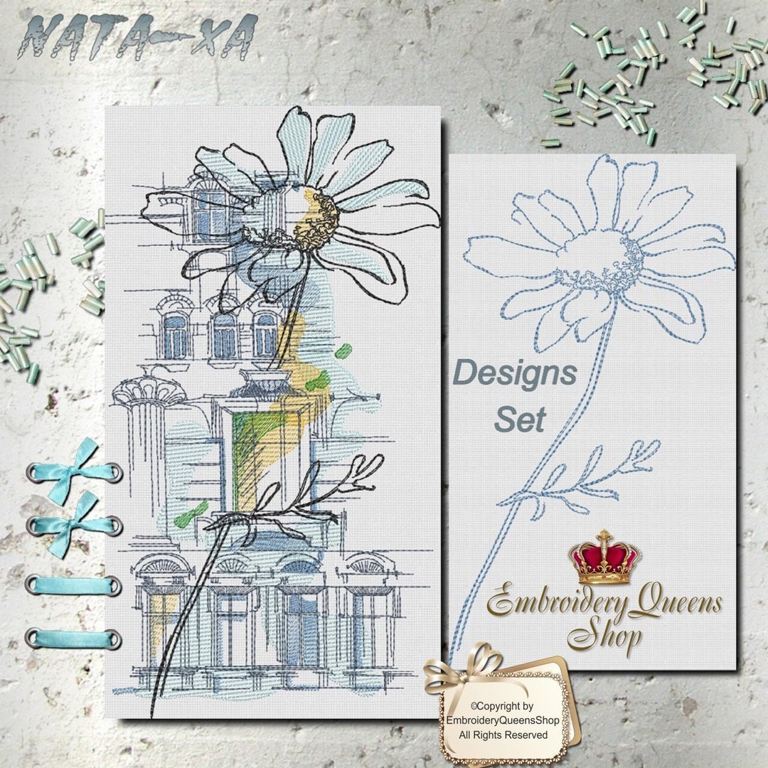 City Daisy Machine Embroidery Design Set City Scape Series Fit 5.6x8 ...