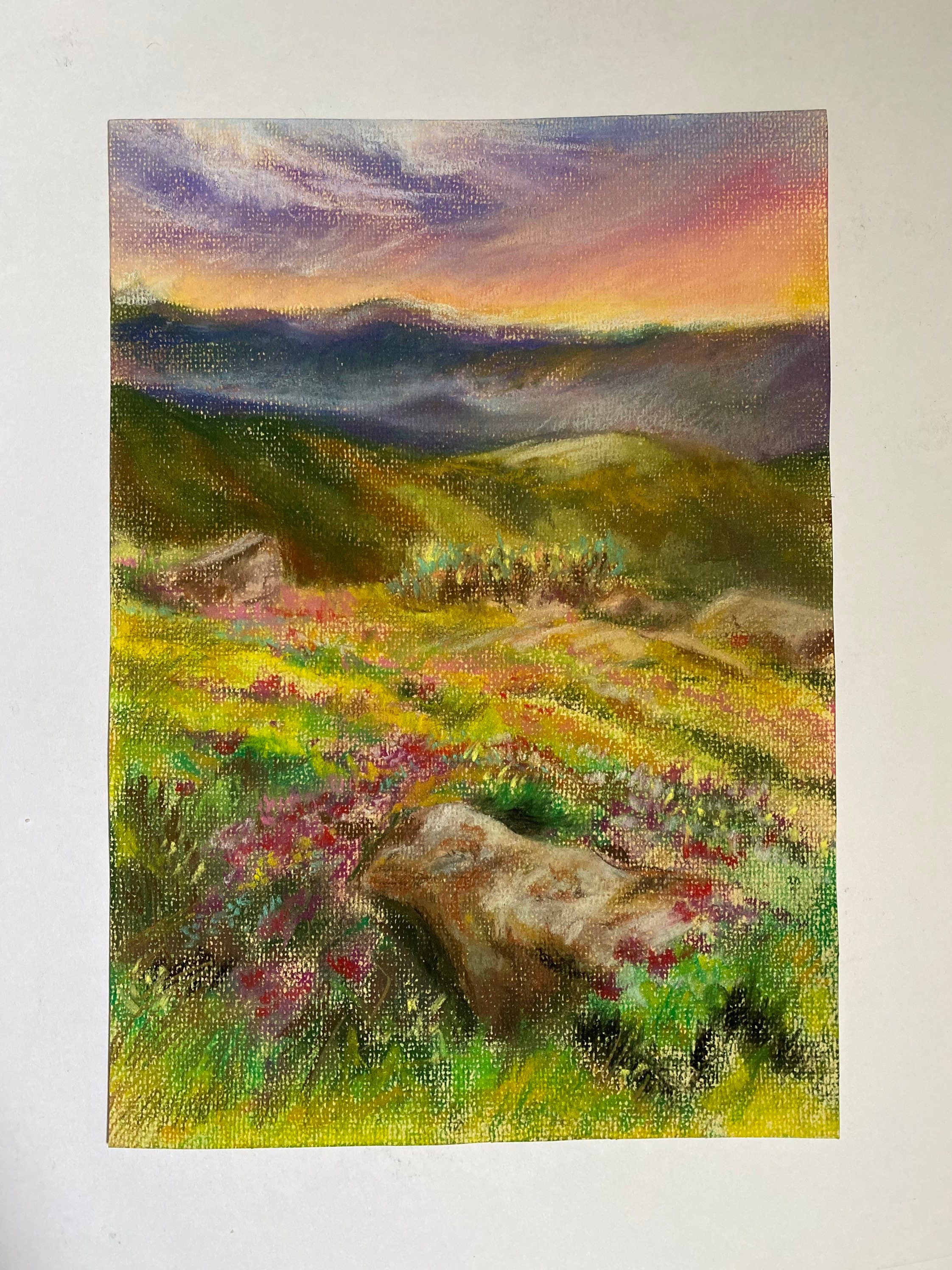 Soft Pastel Landscape Spring Fields Original Artwork . Wall Art Design ...