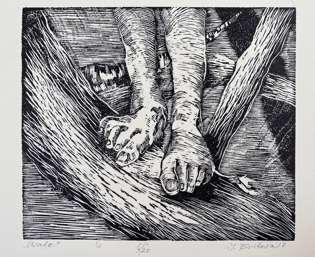 Relief Print , Xylography, Engraiving ,wood Cut , Original Print ,walk ...