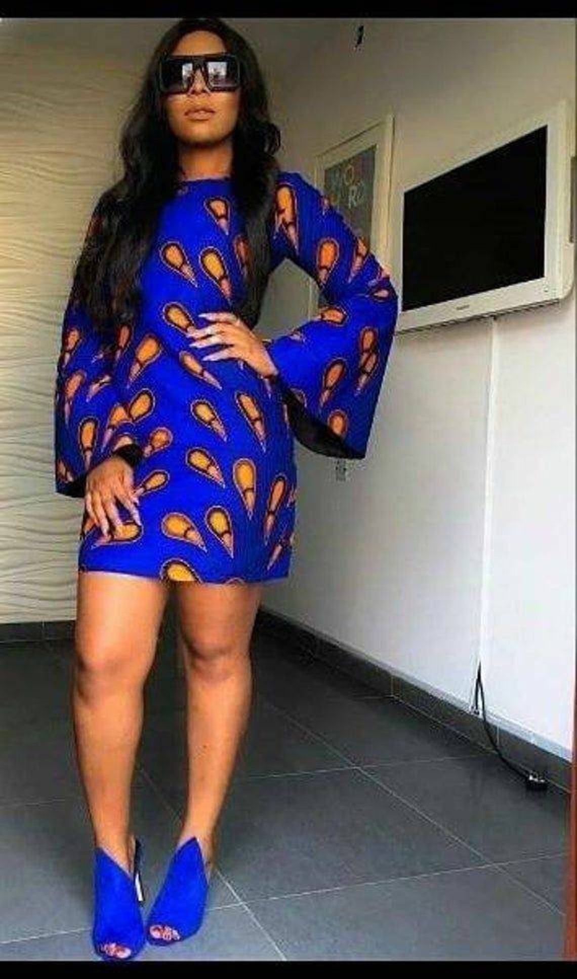 Blue White African Ankara Print Plus Size Clothing Sash Dress, African ...