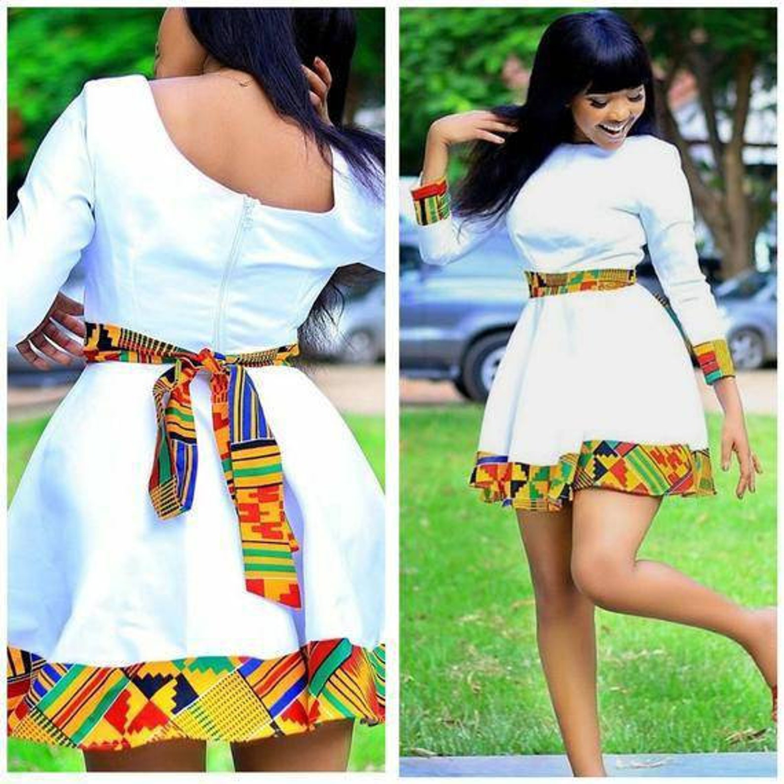 Blue White African Ankara Print Plus Size Clothing Sash Dress, African ...