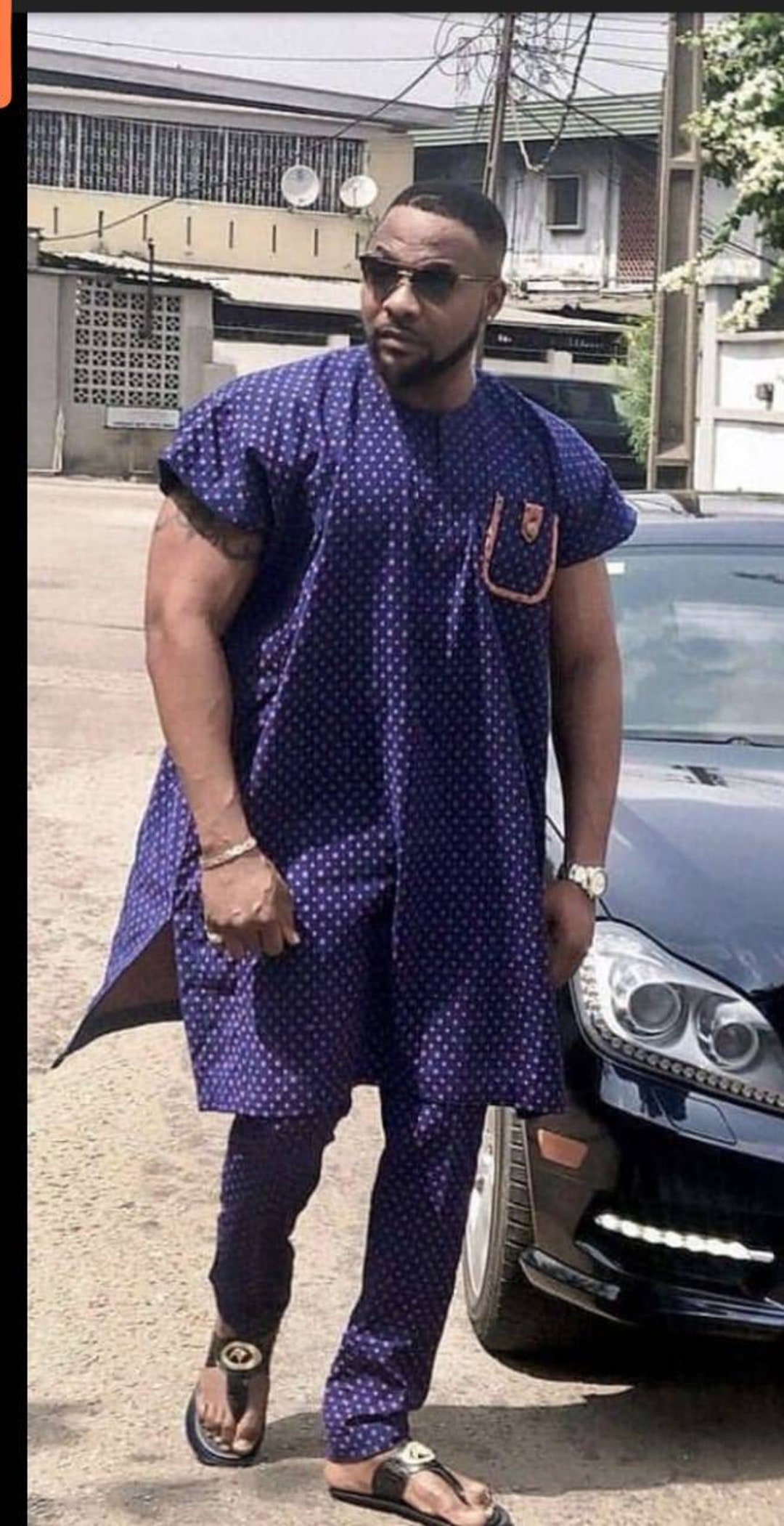 Royal, Navy Blue African Men's Outfit, Shirt Matching Pants, Wedding ...