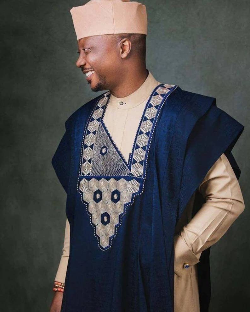 Royal, Navy Blue African Men's Outfit, Shirt Matching Pants, Wedding ...