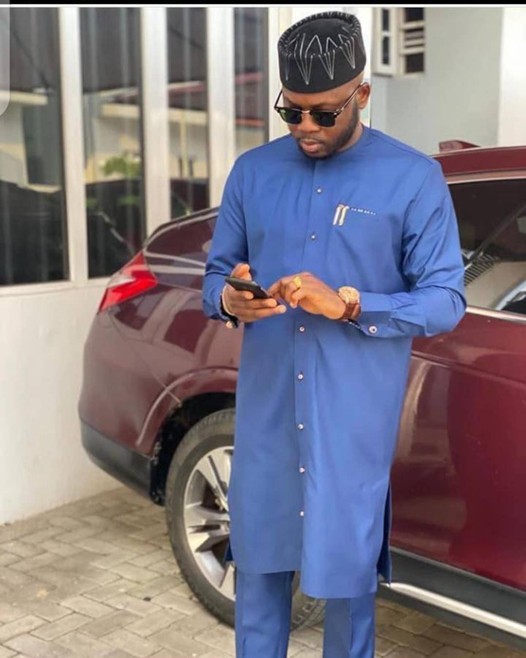 Royal, Navy Blue African Men's Outfit, Shirt Matching Pants, Wedding ...