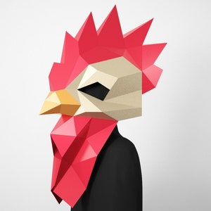 Rooster Mask DIY, Cockerel Mask Low Poly Mask Rooster, Paper Craft Mask ...