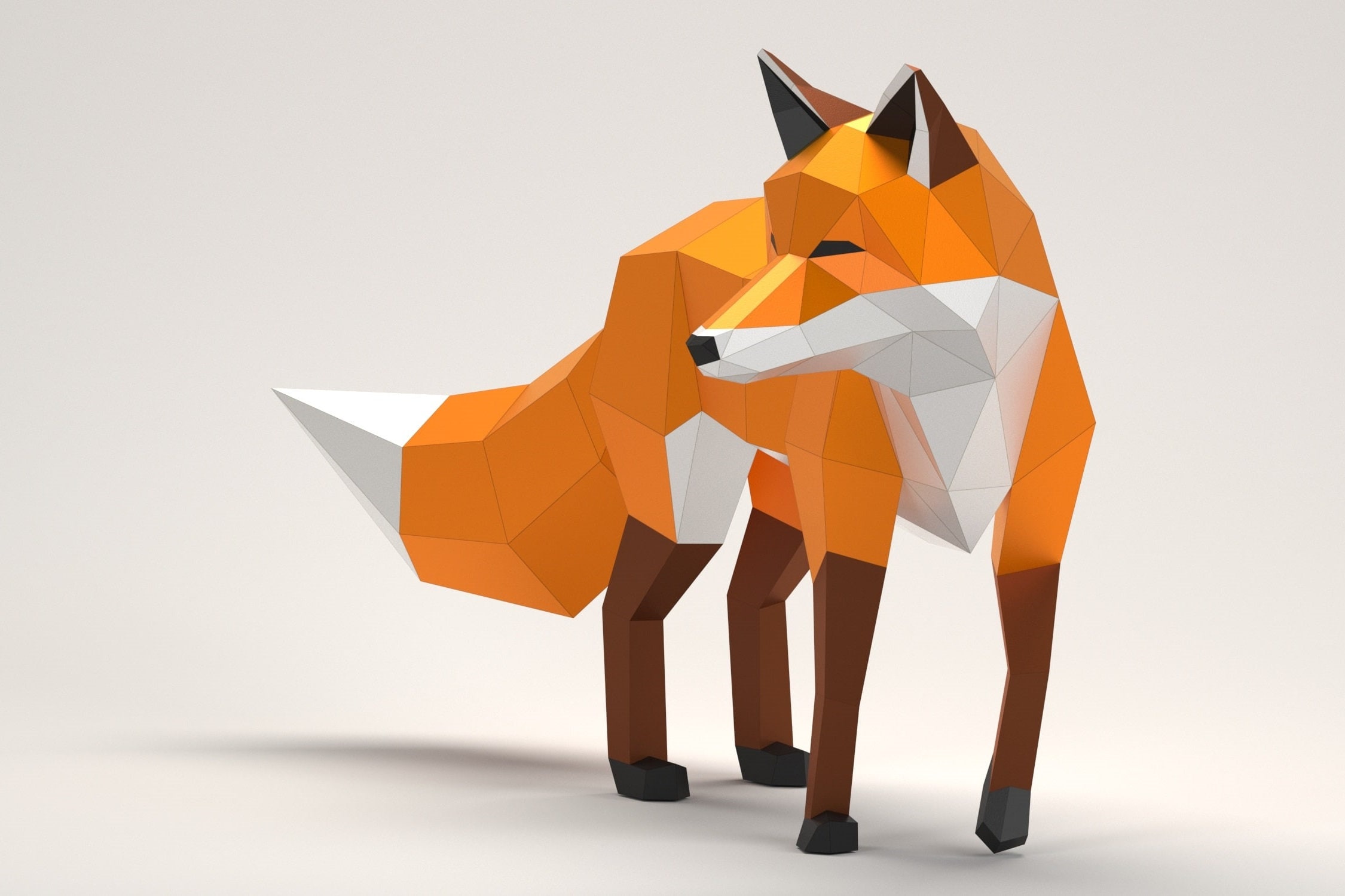 Fox Polygonal Sculpture, Low Poly Animal. PDF Template, DXF and SVG ...