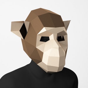 Chimpanzee Monkey Mask Low Poly, Diy Paper Craft, PDF Template 3D Masks ...