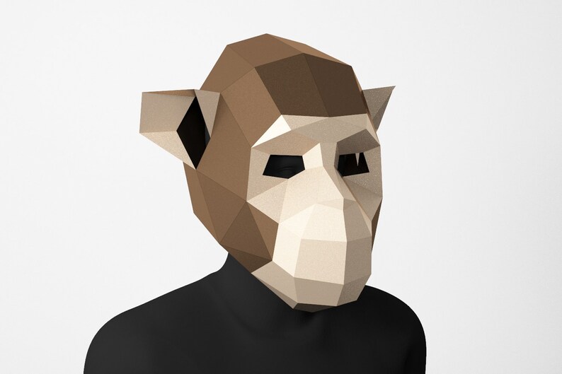 Chimpanzee Monkey Mask Low Poly Diy Paper Craft PDF Template - Etsy