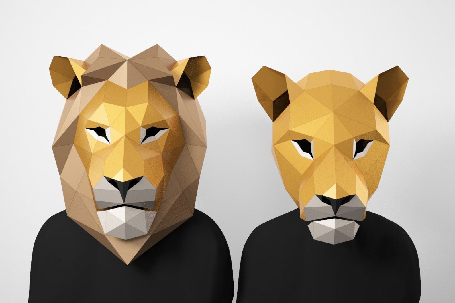 Masks of the Lion and Lioness Low Poly Paper Craft Mask Pdf - Etsy