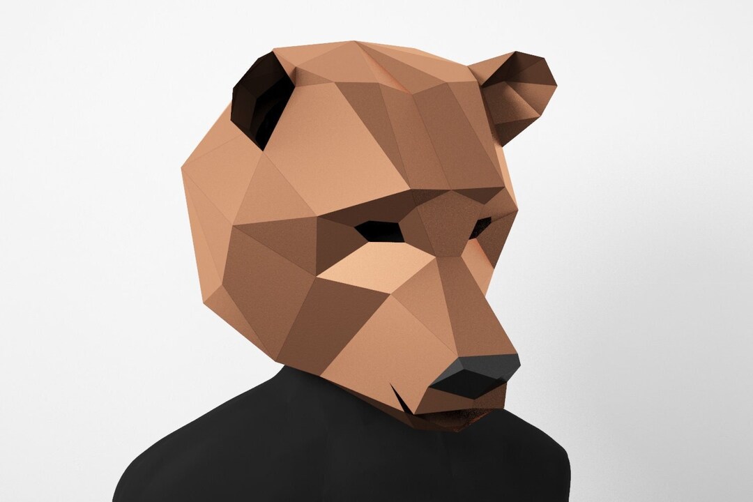 Bear Mask DIY, Low Poly Mask, Paper Craft Mask, Pdf Template 3D Mask ...