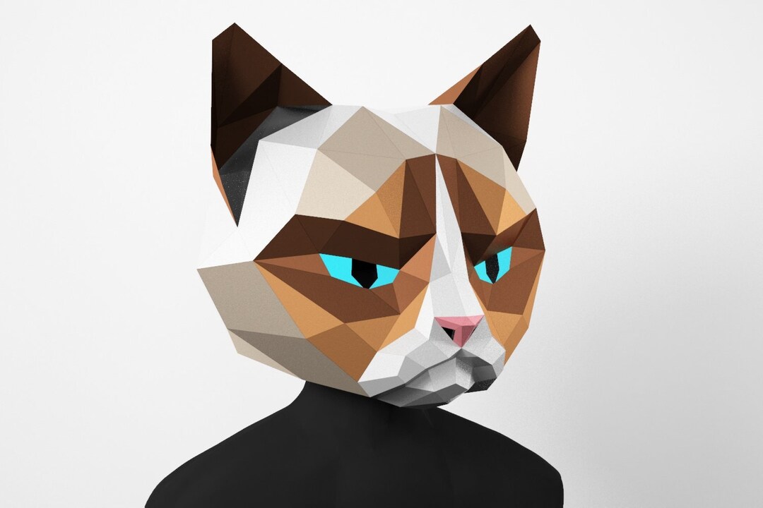 Sad Cat Mask PDF Template, Polygonal Paper Art, Paper Craft Pdf ...