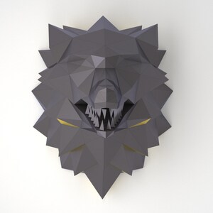 She-wolf Head Polygonal Wall Sculpture, DIY Papercraft Template (pdf ...