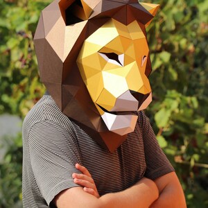 Masks of the Lion and Lioness, Low Poly, Paper Craft Mask, Pdf Template ...