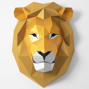 Lion Head Wall Decor, Polygonal Sculpture Lion, PDF Template, Lion Low ...